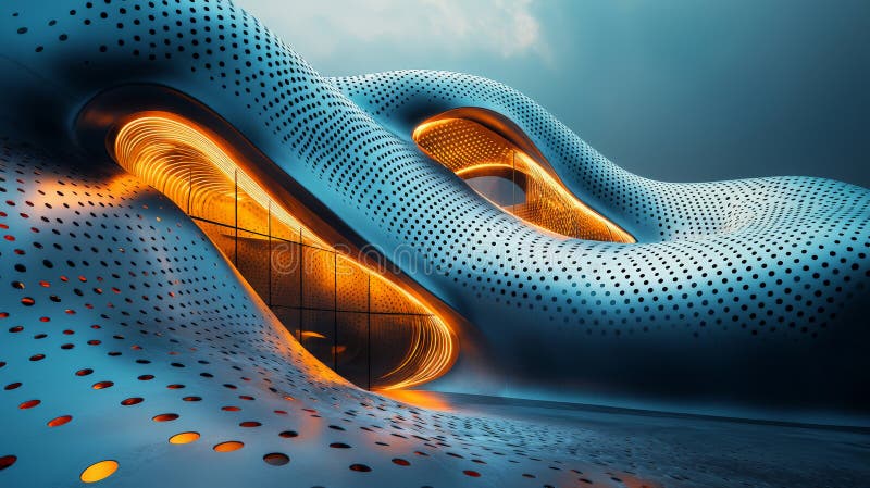 A Low-angle View of a Curved, Futuristic Structure with Intricate ...