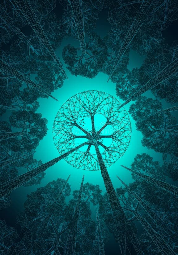 Low Angle View of a Dark Teal Forest Canopy Stock Illustration ...