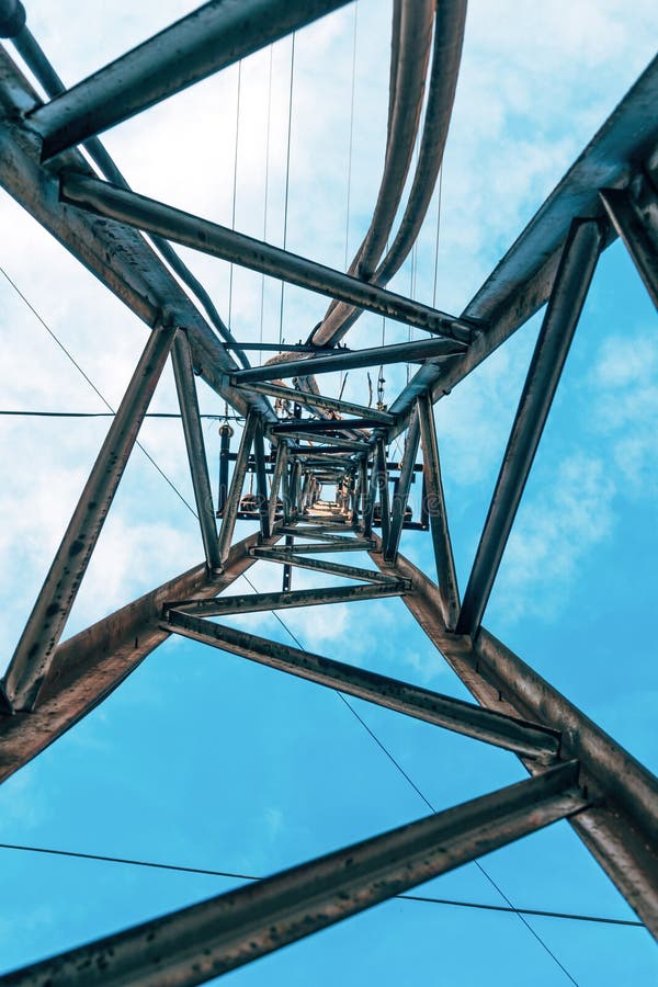 Low Angle View of Electricity Pylon Structure Stock Image - Image of ...