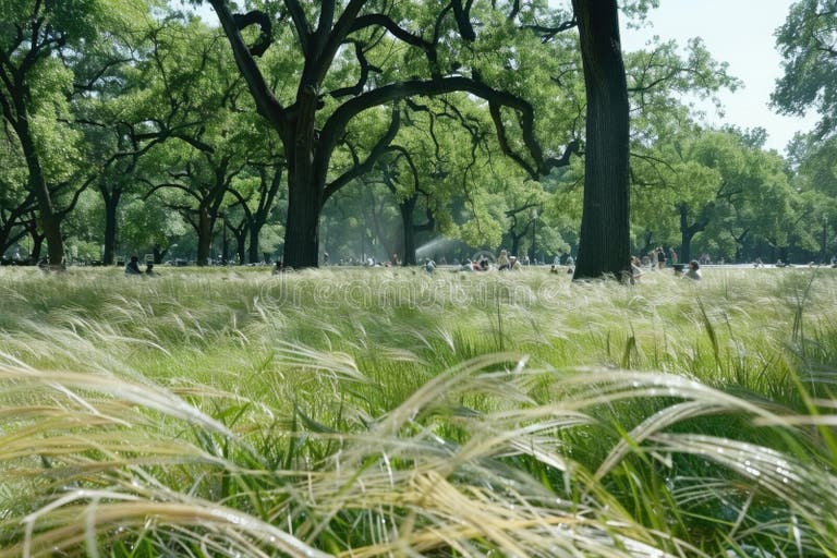 A Low-angle View of a Field of Tall Grass Swaying in the Wind, with a ...