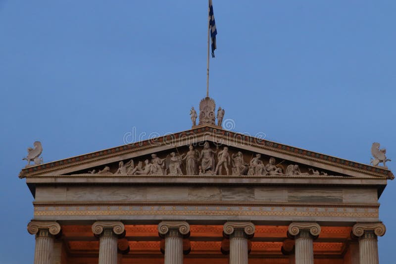 Low-angle View of the Frontal Facade of the Academy of Athens Stock ...