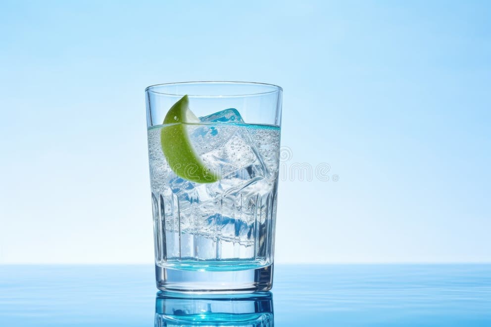 A Low Angle View of Gin and Tonic Against a Light Blue Backdrop Stock Illustration ...