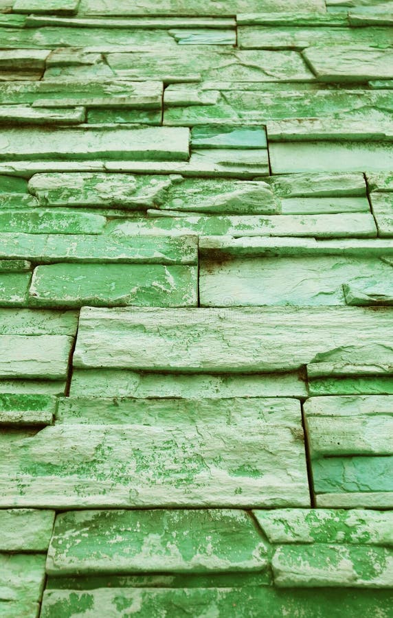 Gradient Green Colored Rough Stone Blocked Wall Stock Image - Image of ...