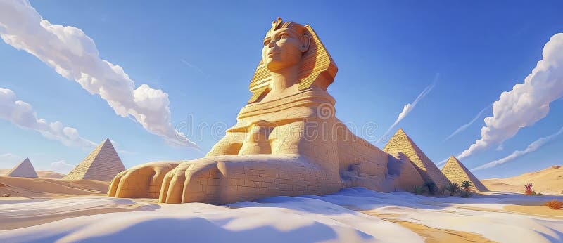 Great Sphinx and Pyramids Under a Sunny Sky in Egypt Stock Illustration ...