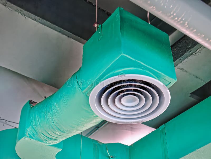 Low Angle View of Green Insulated Air Conditioning Duct with Round ...