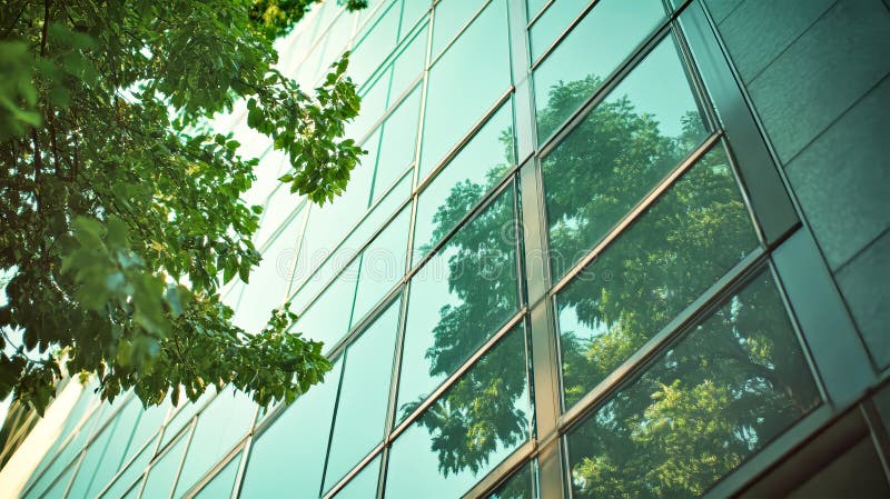 A Low-angle View of a Green Modern Office Building with Reflective ...