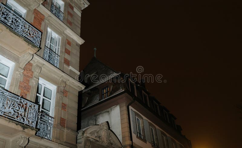 Low-angle View of House Apartment Building at Night Stock Photo - Image ...