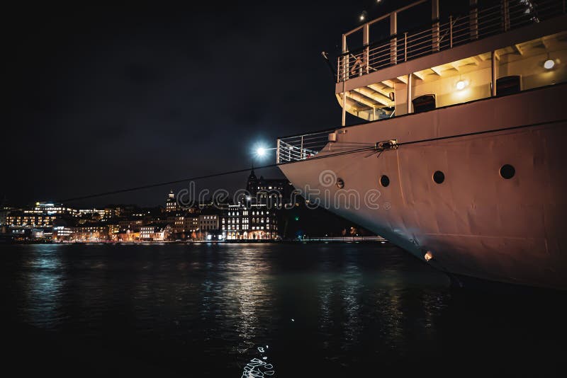 Low Angle View of Illuminated Ship Against Sky at Night Stock Image ...