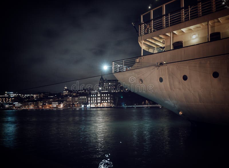Low Angle View of Illuminated Ship during Night Stock Image - Image of ...