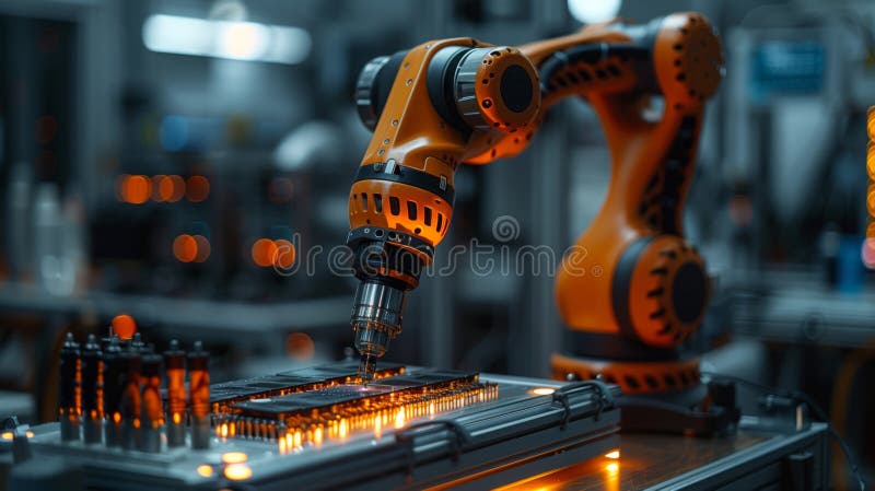 Low-Angle View of an Industrial Robot Arm Performing a Task in a ...