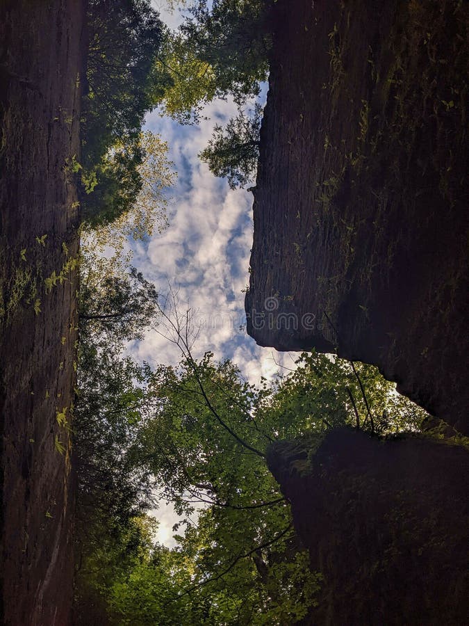 A Low-angle View Inside an Open Cave Stock Image - Image of sunlight ...