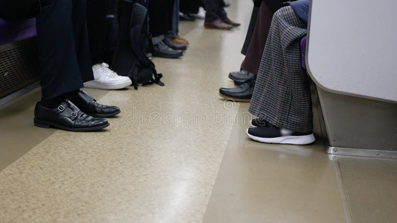 Low Angle View Inside Subway Train Commuter Full with Passenger Sitting ...