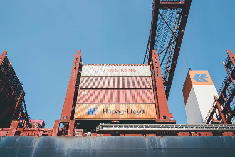 Low Angle View of Large Cargo Containers on Container Ship Operated by ...