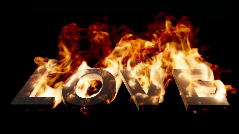 Low-angle View of Love Word on Fire with High Flames on Black Stock ...