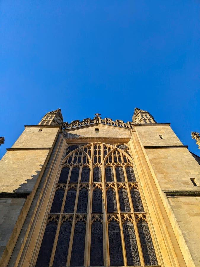 Low Angle View of the Magnificent Gothic Facade of Bath Abbey Under a ...