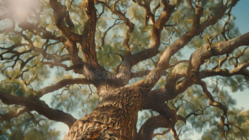 A Low-angle View of a Majestic Tree with Twisting Branches Reaching ...