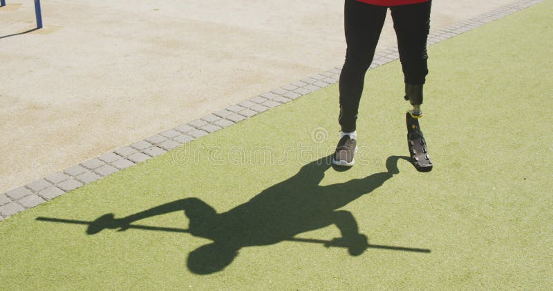 Low Angle View Man with Prosthetic Leg Exercising Stock Video - Video ...