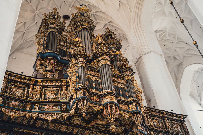 Low-angle View of Medieval Pipe Organs Under the Patterned White ...