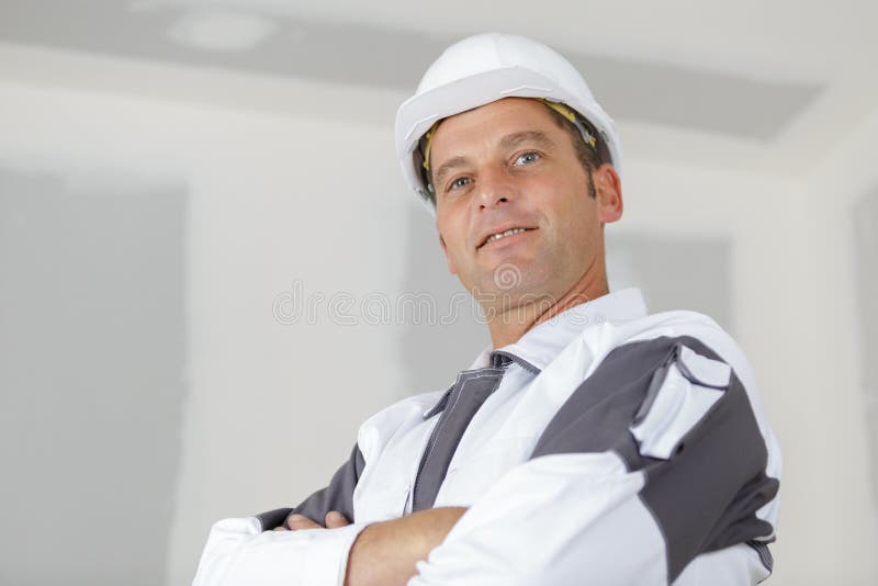 Low Angle View Middle Aged Male Tradesman Stock Photo - Image of ...