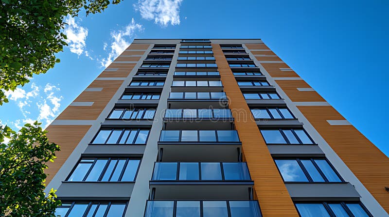 A Low Angle View of a Modern Apartment Building with Balconies and ...