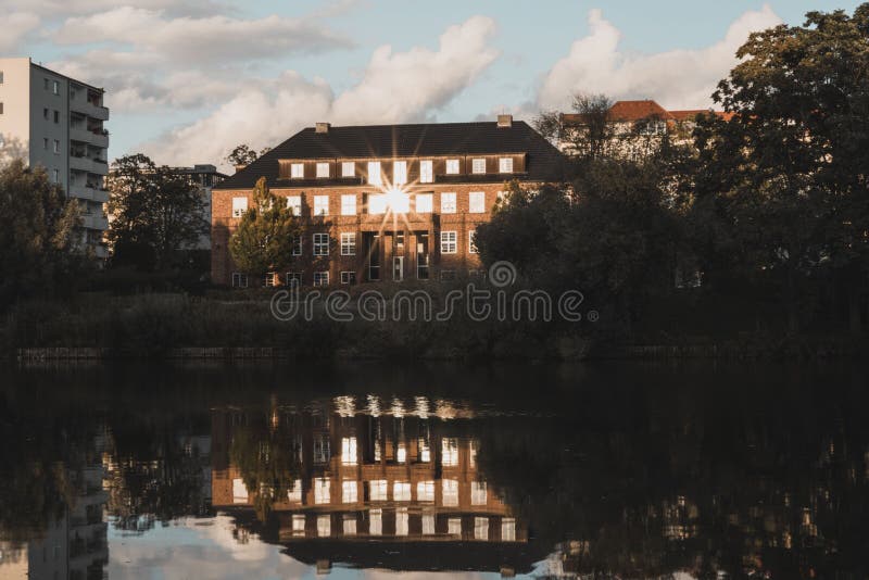 Low-angle View of Modern Buildings Near the Lake Stock Image - Image of ...