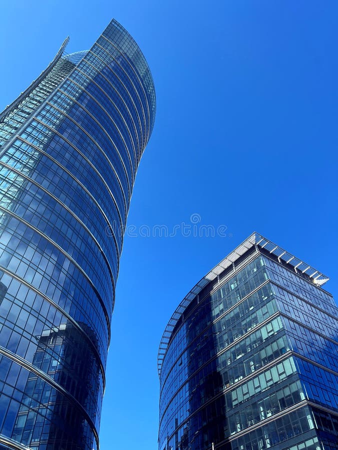 Low Angle View of Modern Business Complex Under Blue Sky Editorial ...