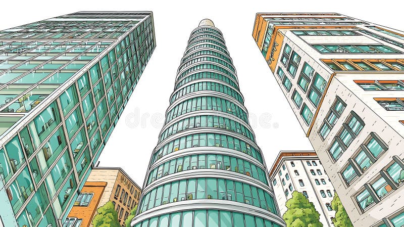 Low Angle View of Modern City Skyscrapers Stock Illustration ...