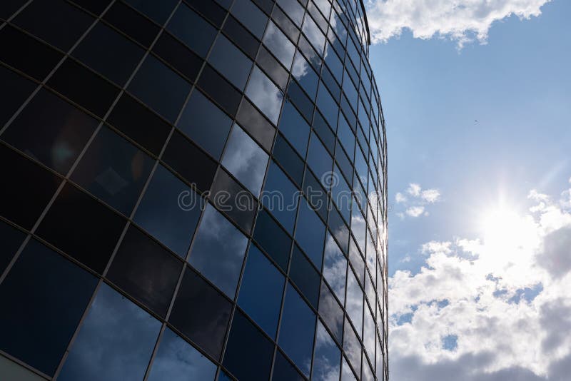 Low Angle View of Modern Glass Building Facade in Downtown, Sky ...