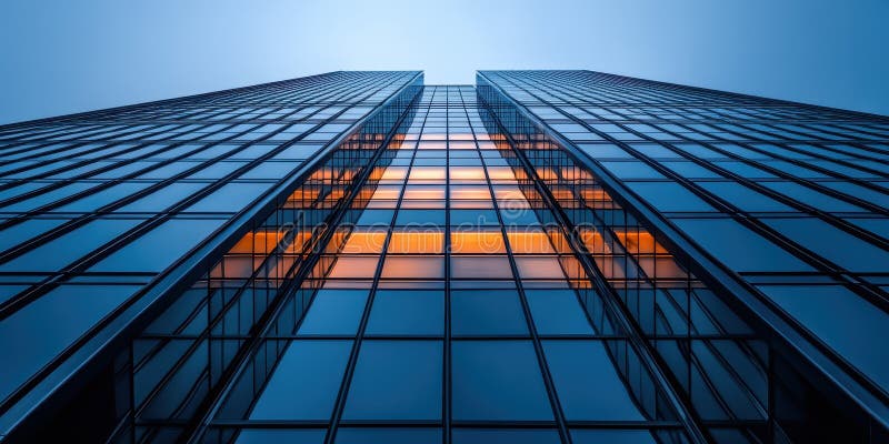 A Low Angle View of a Modern Glass Skyscraper Stock Illustration ...
