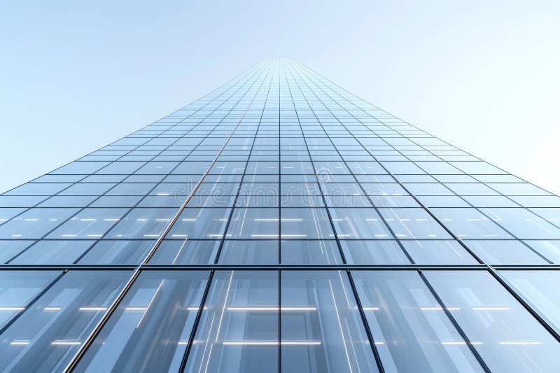 A Low-angle View of a Modern Glass Skyscraper Reaching Towards a Clear ...