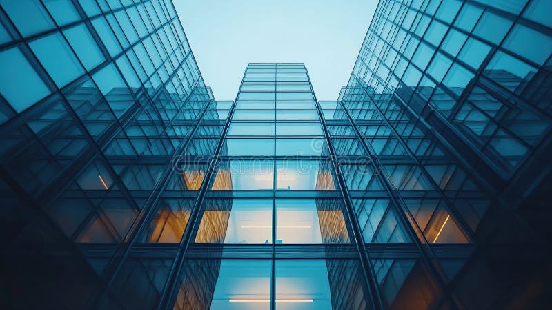 Low Angle View of Modern Glass Skyscrapers Stock Illustration ...