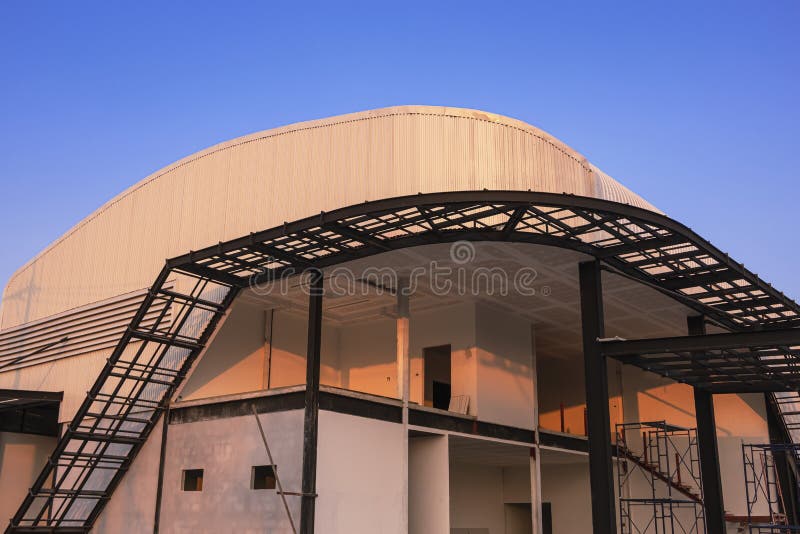 Low Angle View of Modern Industrial Building Structure is Under ...