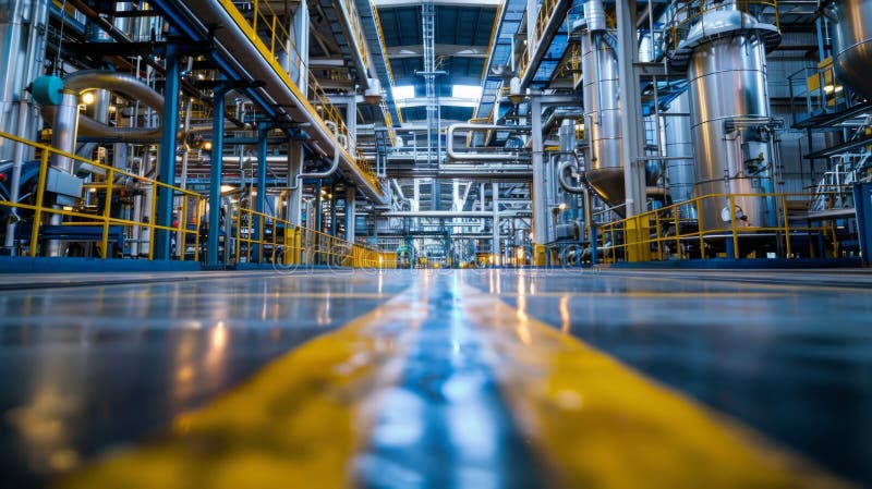 Low Angle View of a Modern Industrial Facility Interior with Metal ...