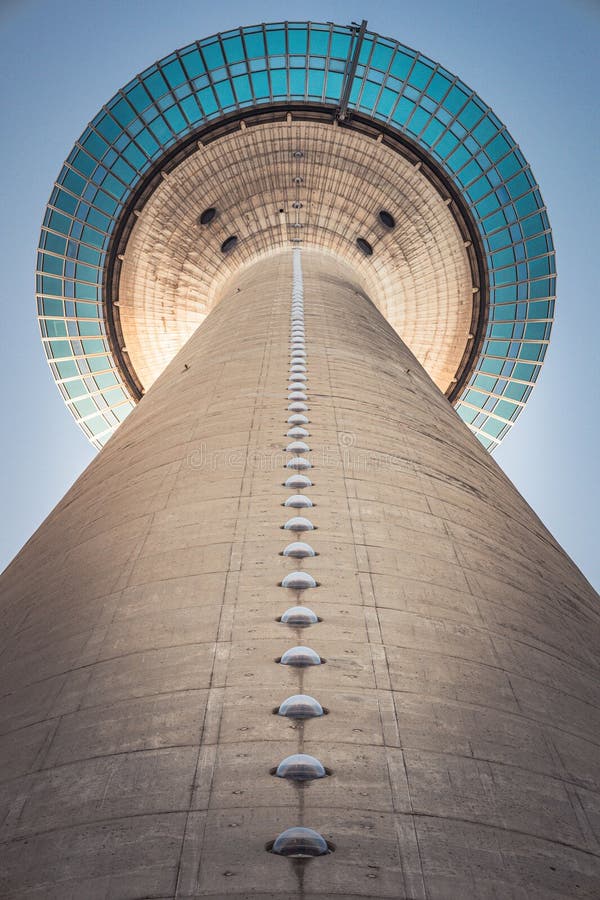 Low Angle View of a Modern Observation Tower with a Blue Sky Background ...