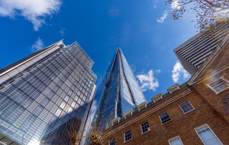 Low Angle View of Modern Pyramid Shaped Glass Skyscraper the Shard with ...