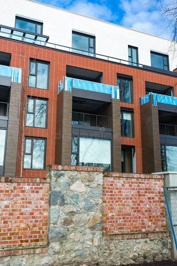Low Angle View on Modern Residential Brick Apartment Building Exterior ...