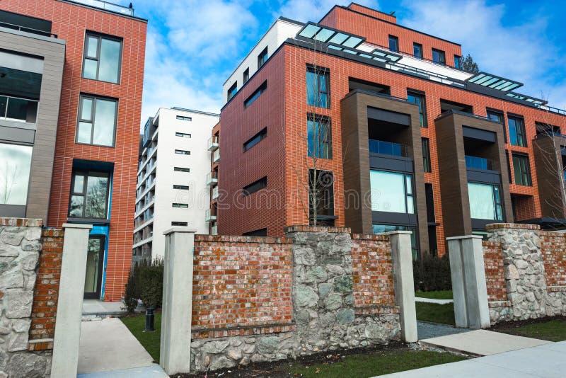 Low Angle View on Modern Residential Brick Apartment Building Exterior ...