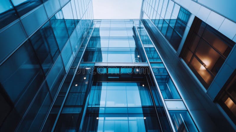 A Low Angle View of a Modern Skyscraper Facade with Glass Panels and ...