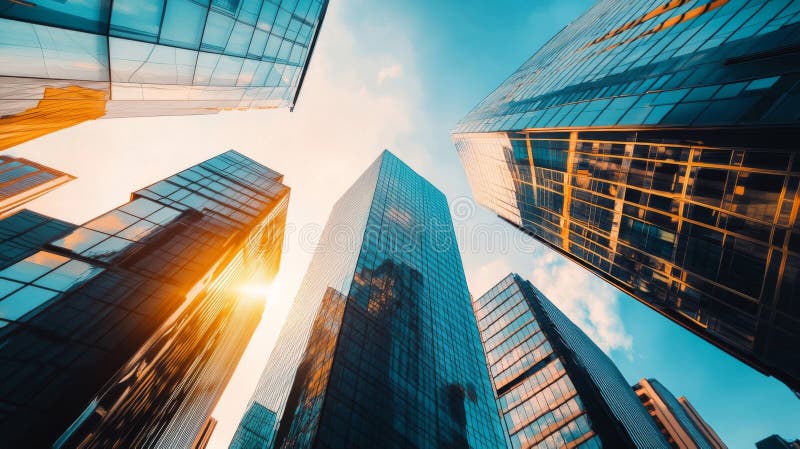 Low Angle View of Modern Skyscrapers in a City Stock Illustration ...