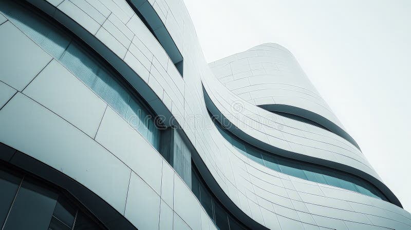 Low Angle View of a Modern White Building with Curved Lines and Windows ...