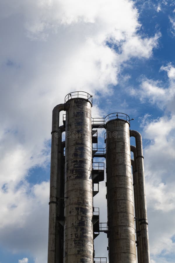 Low Angle View of Old Rusty Industrial Chimney Architecture Stock Photo ...