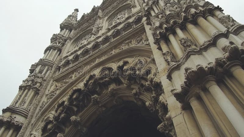 Low Angle View of Ornate Stone Building Facade Stock Illustration ...