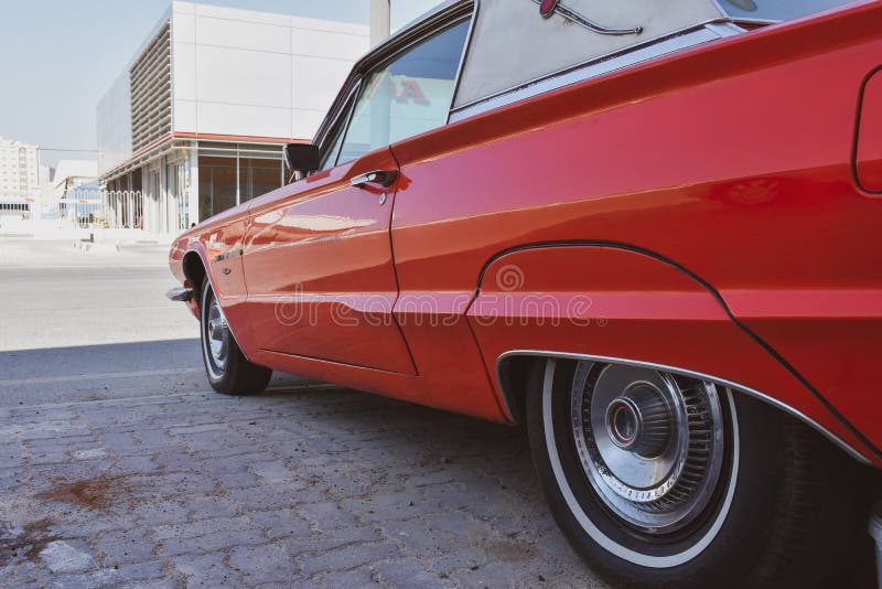 Low Angle View of a Red Classic Car in the Street Editorial Photography ...