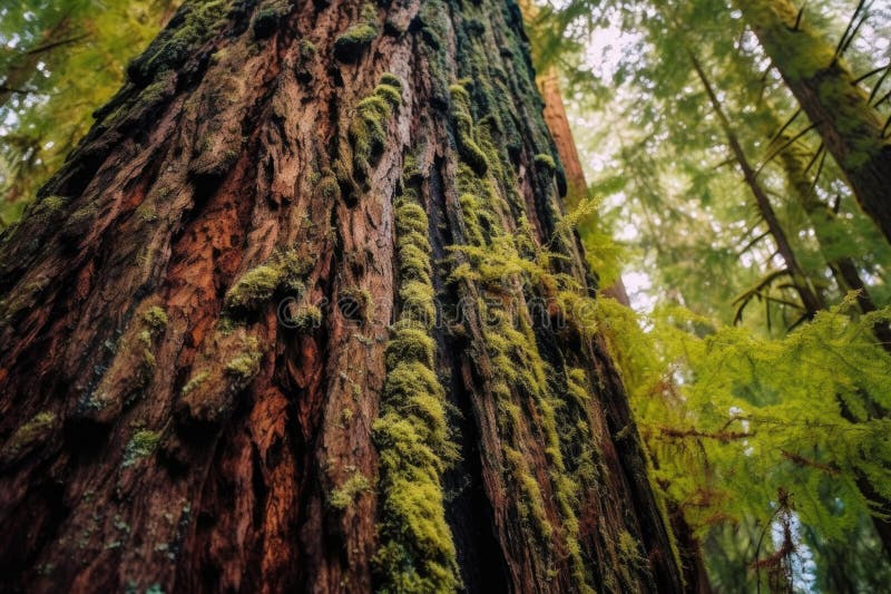 Low-angle View of Redwood Tree Bark Texture Stock Illustration ...