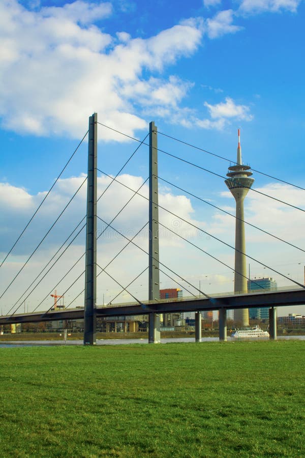 Rhine Knie Bridge and Rheinturm Stock Image - Image of outdoors, famous ...