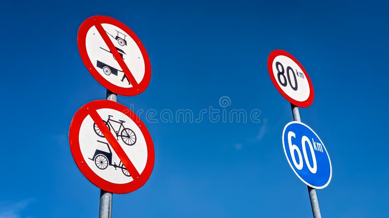 Low Angle View of a Road Sign Prohibition and Speed-Limit for Safety ...