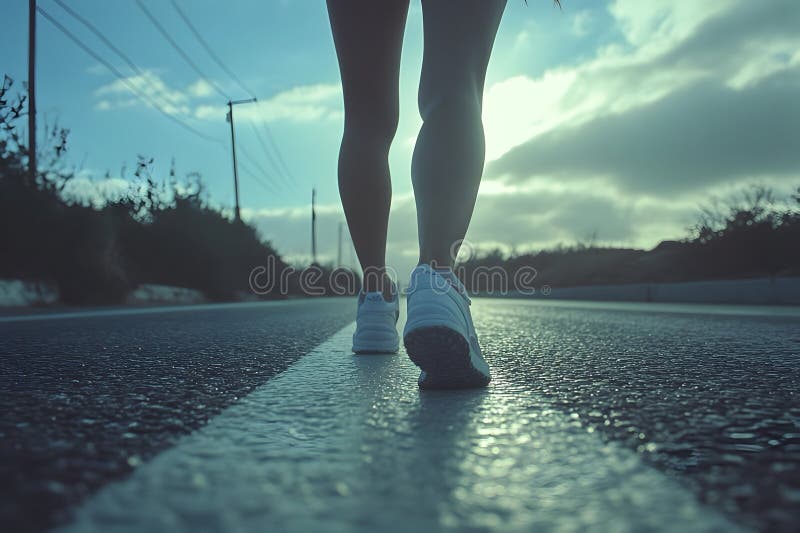 A Low Angle View of a Woman Jogging on an Asphalt Road Stock Photo ...