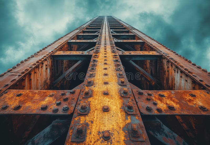 Rusty Metal Bridge Structure Against Dramatic Sky Stock Illustration ...