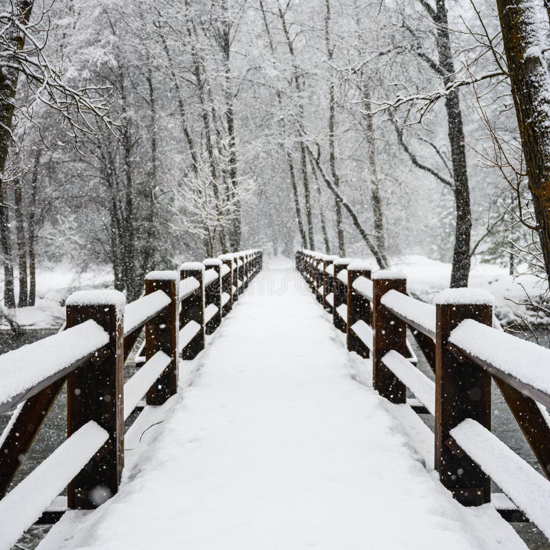 Low Angle View of Snow Covered Bridge Stock Image - Image of forest ...