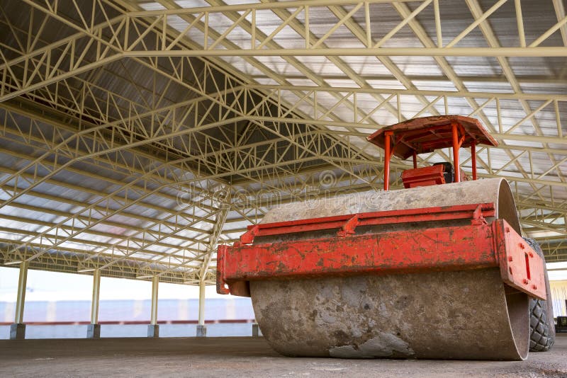 Soil Compactor Roller Inside of Building Structure in Construction Site ...